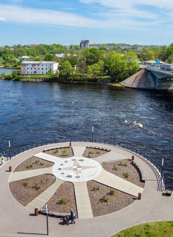 Narva River from Estonian Side with Walkway Stock Photo - Image of ...