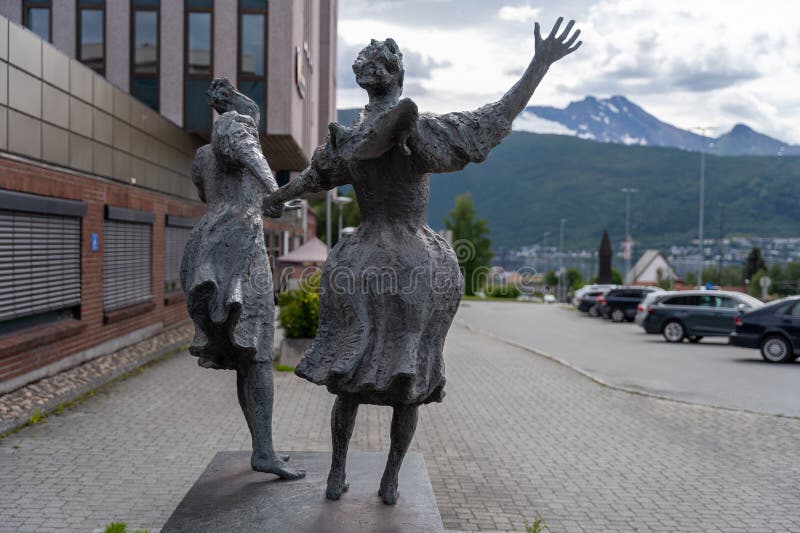 Statue of Two Women Holding Each Other by Hands in Narvik, Norway ...