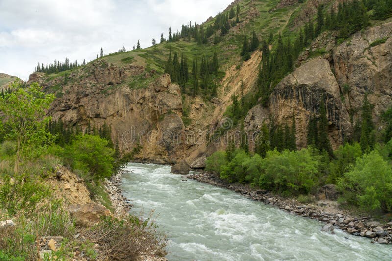 Naryn River Flowing between the Stern Cliffs Stock Photo - Image of ...