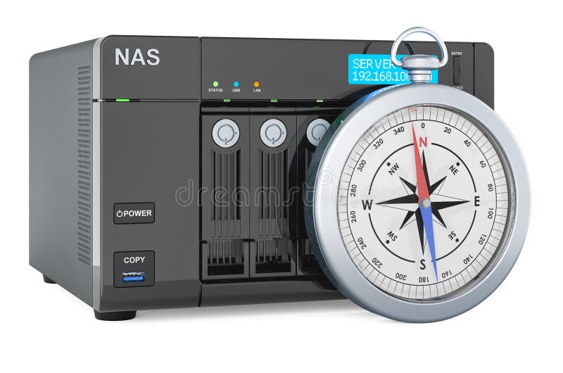 NAS Network-attached Storage with Compass, 3D Rendering Stock ...