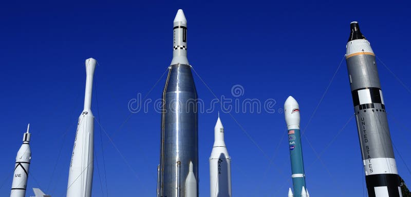 NASA Garden of Rockets with Blue Sky in Florida Editorial Stock Image ...