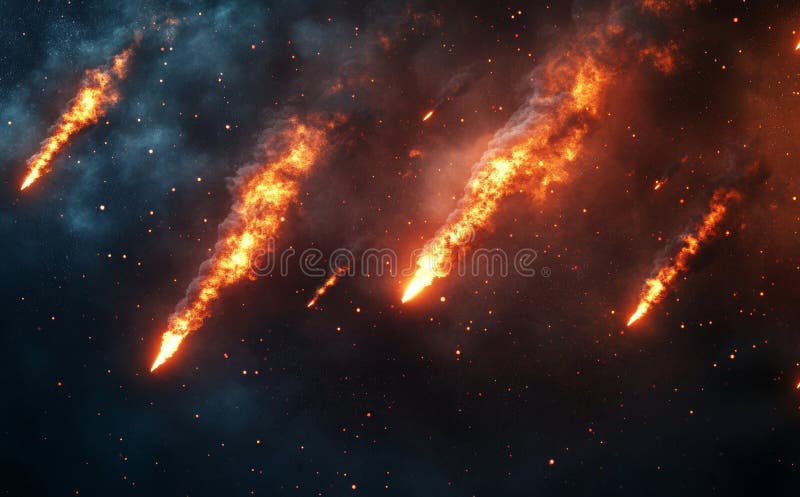 Nasa Image of Burning Meteor Shower in Deep Space. Astroid Field Stock ...