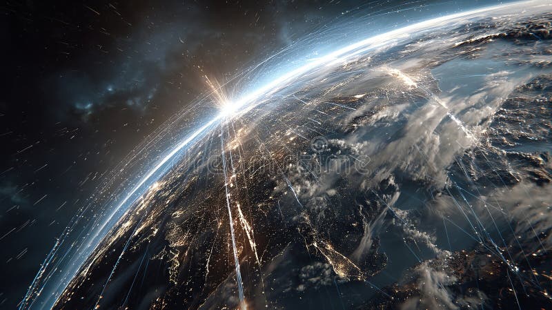 NASA-Inspired 3D Render of Earth with Global Satellite Grid for IoT and ...