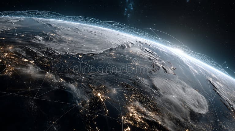 NASA-Inspired 3D Render of Earth with Global Satellite Grid for IoT and ...