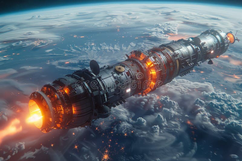 Nasa Inspired Research Spaceship with Communication Satellite in Earth ...