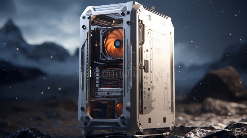 Nasa Themed Pc Case with Orange Cpu Cooler and Silver Case Stock ...