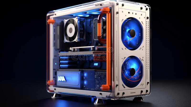 Nasa Themed Pc Case with White Tower and Blue Led Lights Stock ...