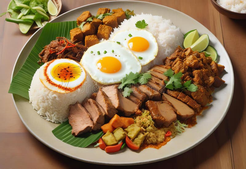 Nasi Campur, Indonesian Food Stock Illustration - Illustration of ...