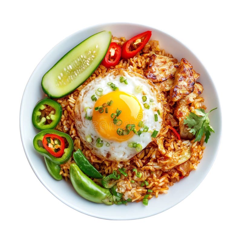 Nasi Goreng with Fried Egg and Cucumber on Plate on Transparent ...