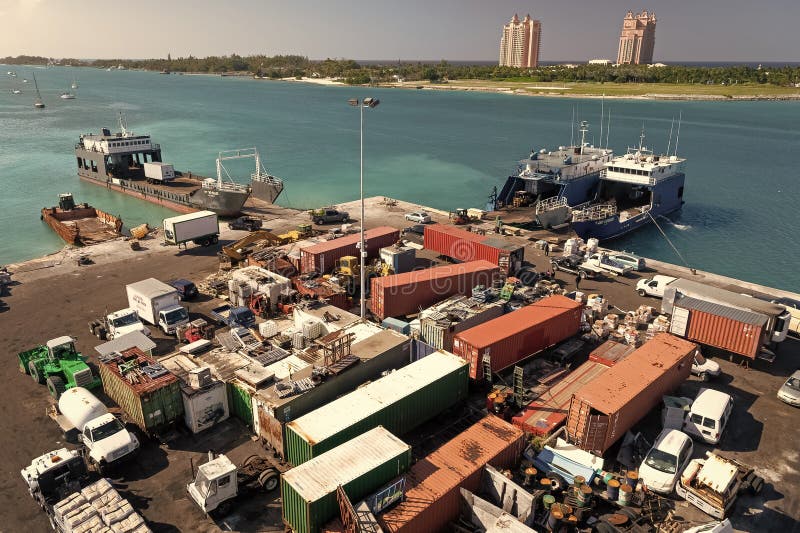 Nassau, Bahamas - March 09, 2016: Cargo Ship and Dump Containers of ...