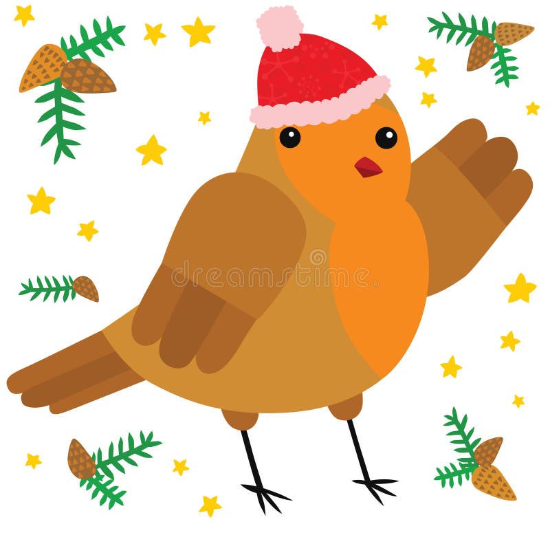 Natal Bonito Robin Character Ilustração Stock - Ilustração de pinho ...