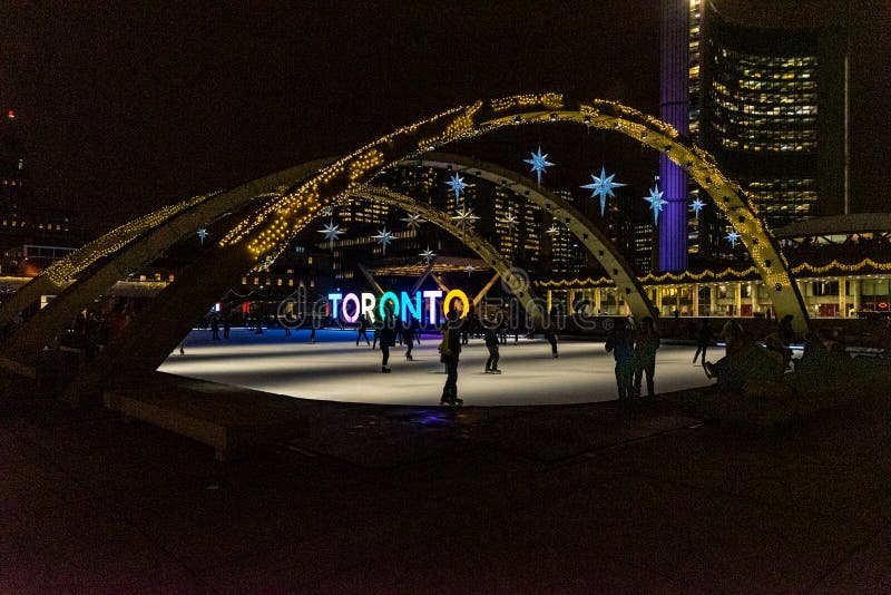Nathan Phillips Square stock image. Image of night, active - 259798163