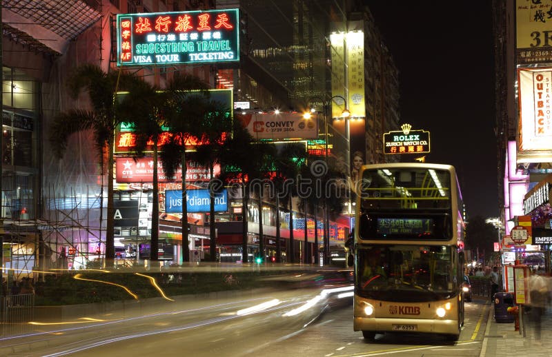 Nathan Road in Hong Kong editorial stock image. Image of nighttime ...