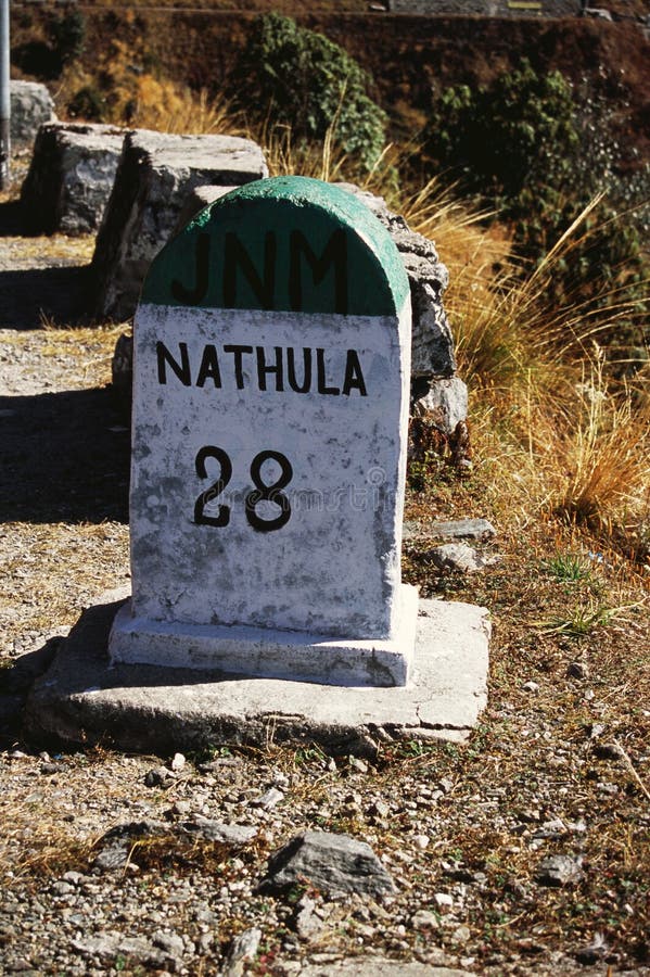 Indian Milestone Nathula Sikkim India Stock Photo - Image of white ...