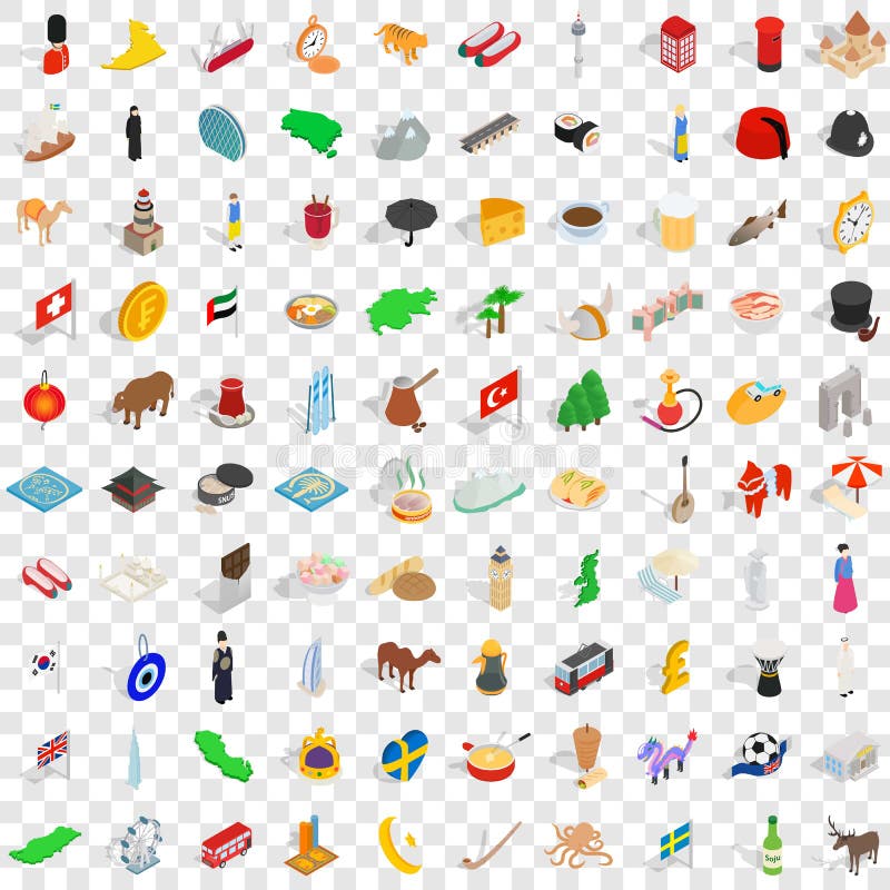 100 Nation Icons Set, Isometric 3d Style Stock Vector - Illustration of ...