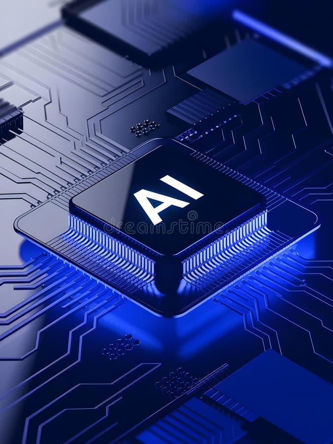 National Ai Day, Glowing AI Chip on a Detailed Circuit Board ...