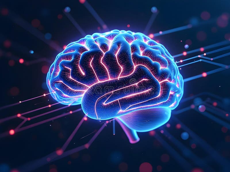 National Ai Day, a Glowing Blue Brain with Circuit Patterns on a Dark ...