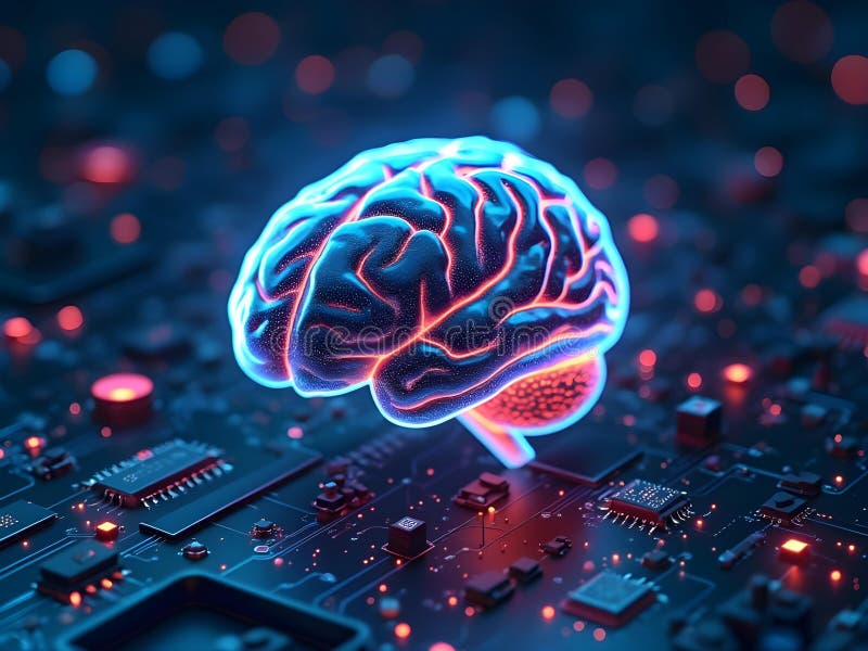 National Ai Day, a Glowing Blue Brain with Circuit Patterns on a Dark ...