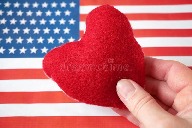National American Flag And Heart American Heart Month In February