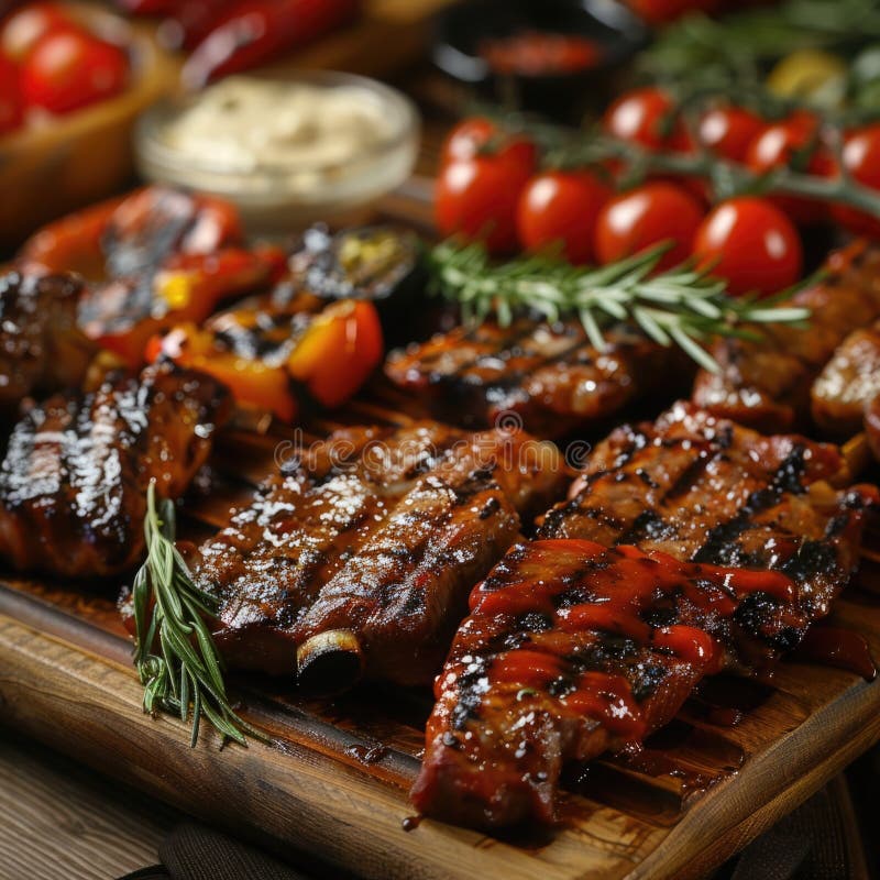 National Barbecue Month. Appetizing Pork Ribs on the Grill Stock Image ...
