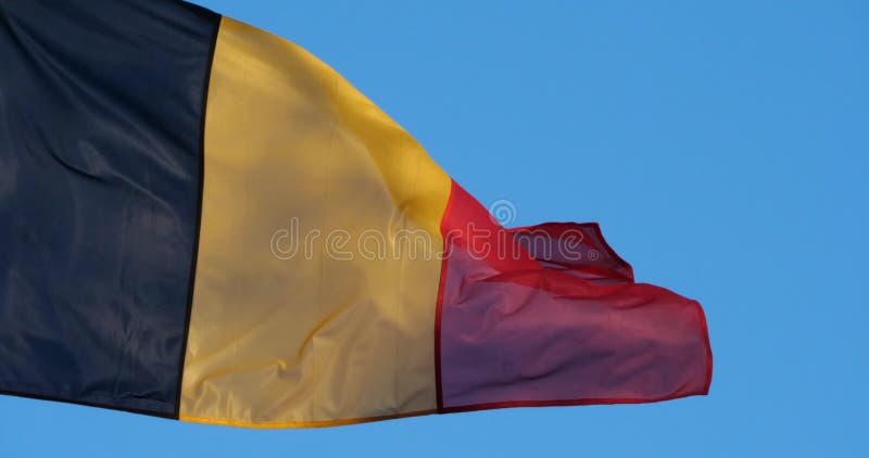 Belgium Flag Waving on Beautiful Clean Blue Sky Footage Background. 4k ...