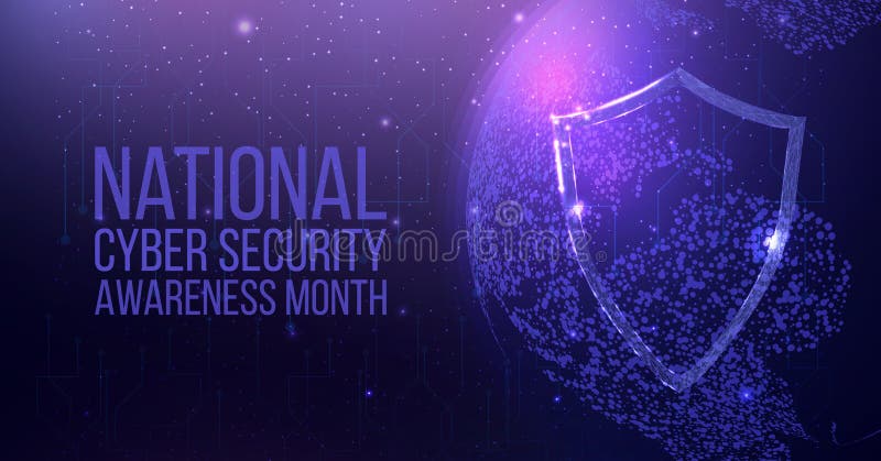 National Cyber Security Awareness Month. Wireframe Polygonal Shield ...