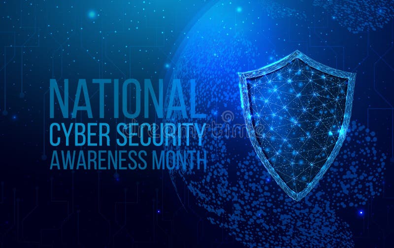 National Cyber Security Awareness Month. Wireframe Polygonal Shield ...