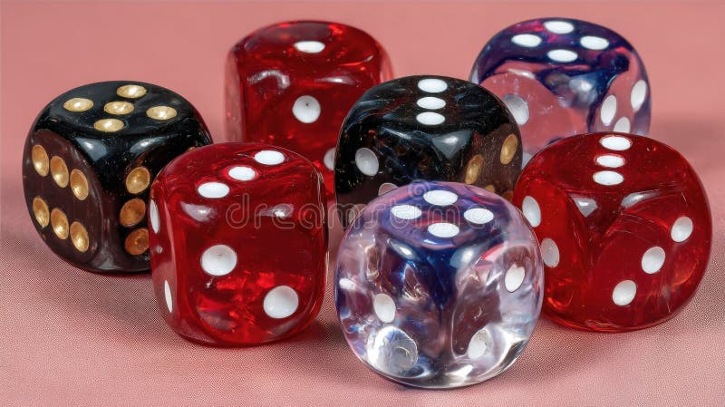 National Dice Day. Various Colored Dice on Pink Surface Displaying ...