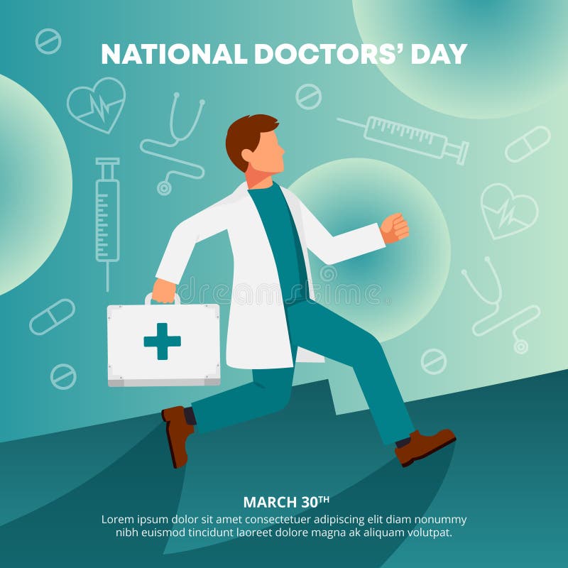 National Doctors Day Design with a Running Doctor Stock Vector ...