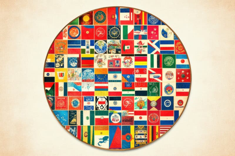 National Emblems and Flags Arranged in a Circular Layout Symbolizing ...