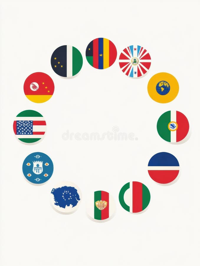 National Emblems and Flags Arranged in a Circular Layout Symbolizing ...