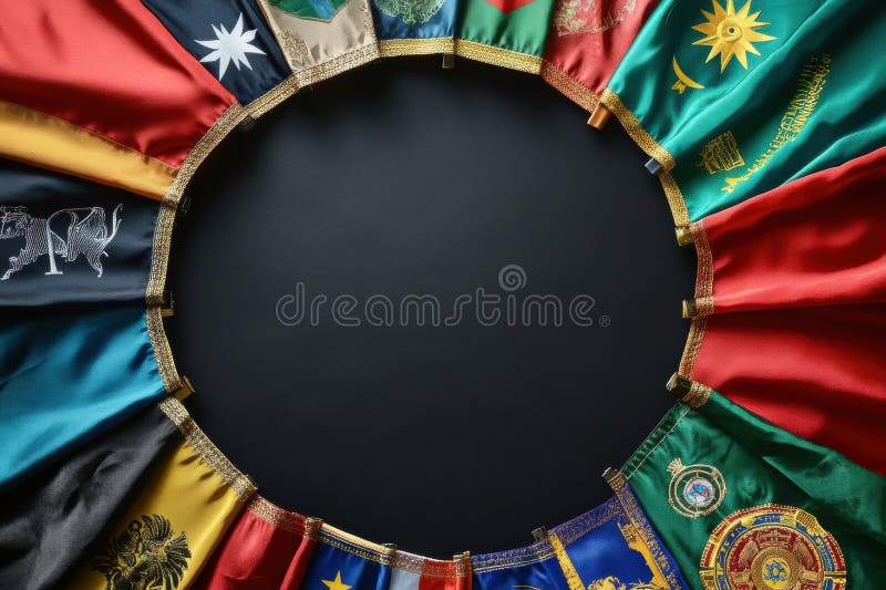 Emblems and Flags Arranged in a Round Layout Symbolizing Unity and ...