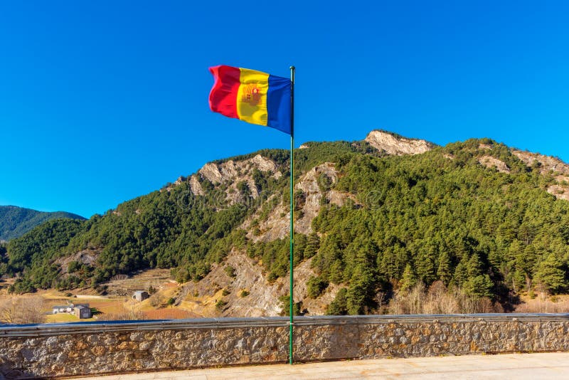National Flag of Andorra Waving in Village of Ordino Andorra Stock ... National Flag of Andorra Waving in Village of Ordino Andorra Stock ...
