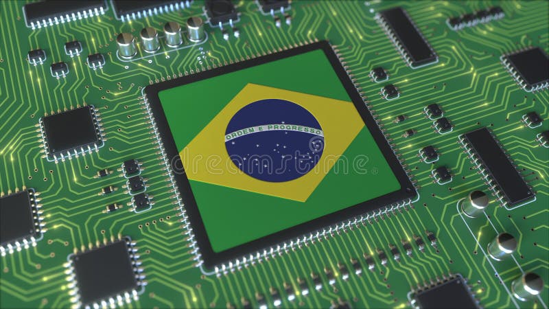 National Flag of Brazil on the Operating Chipset. Brazilian Information ...