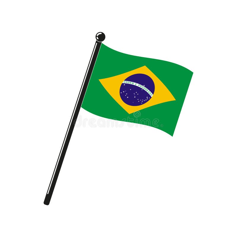 National Flag of Brazil on the Stick Stock Vector - Illustration of ...