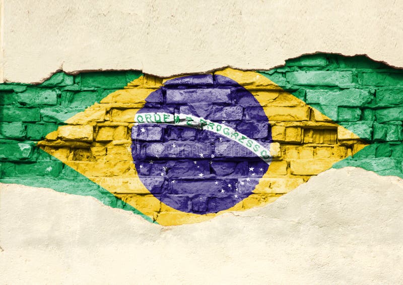 National Flag of Brazilia on a Brick Background. Brick Wall with ...