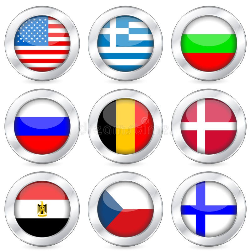 Set of Glossy Buttons or Icons with Flags Popular Countries Stock ...