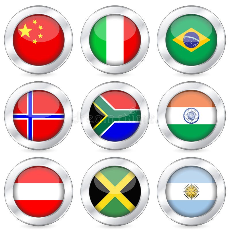 Set of Glossy Buttons or Icons with Flags Popular Countries Stock ...