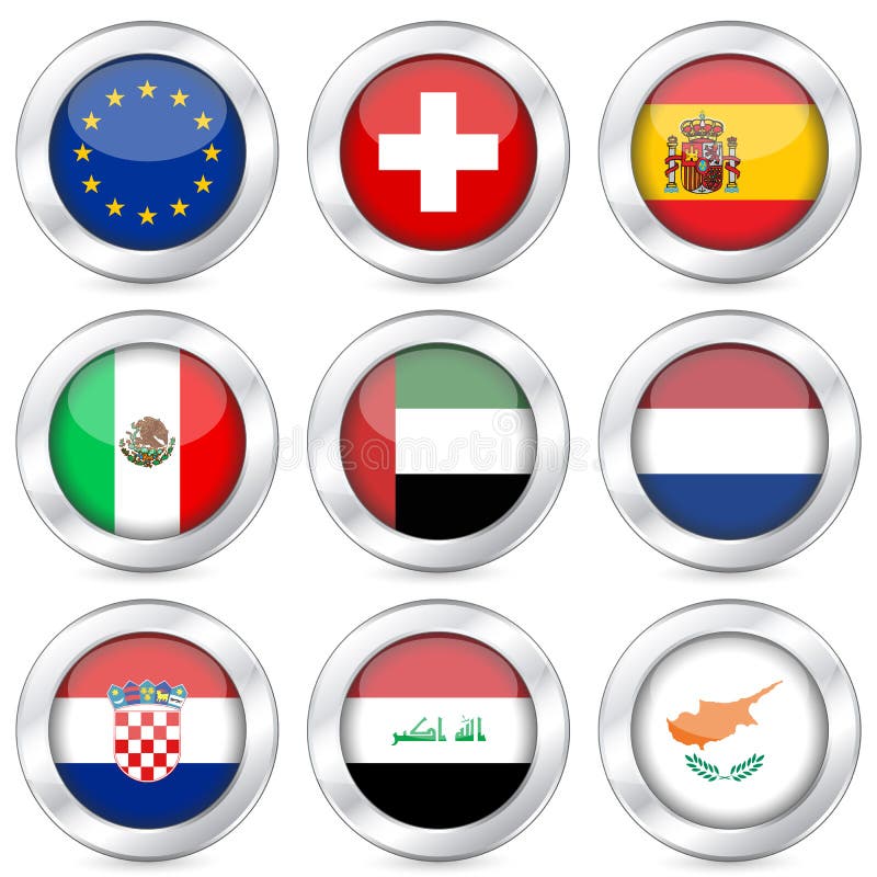 Set of Glossy Buttons or Icons with Flags Popular Countries Stock ...