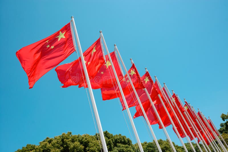 National Flag of China Fluttering on Blue Sky Stock Photo - Image of ...