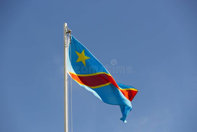 National Flag of Congo on a Flagpole Stock Photo - Image of country ...