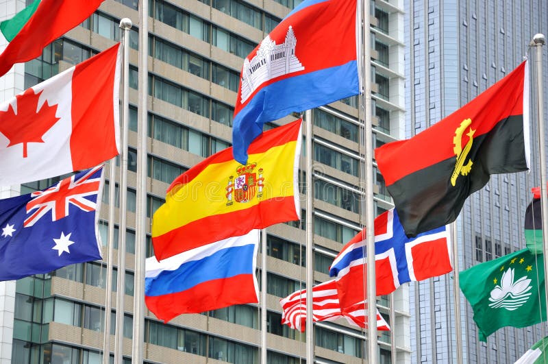 National Flag of Different Countries with Building Stock Image - Image ...