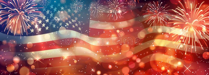 National Flag and Fireworks for Celebrating the Fourth of July, Banner ...