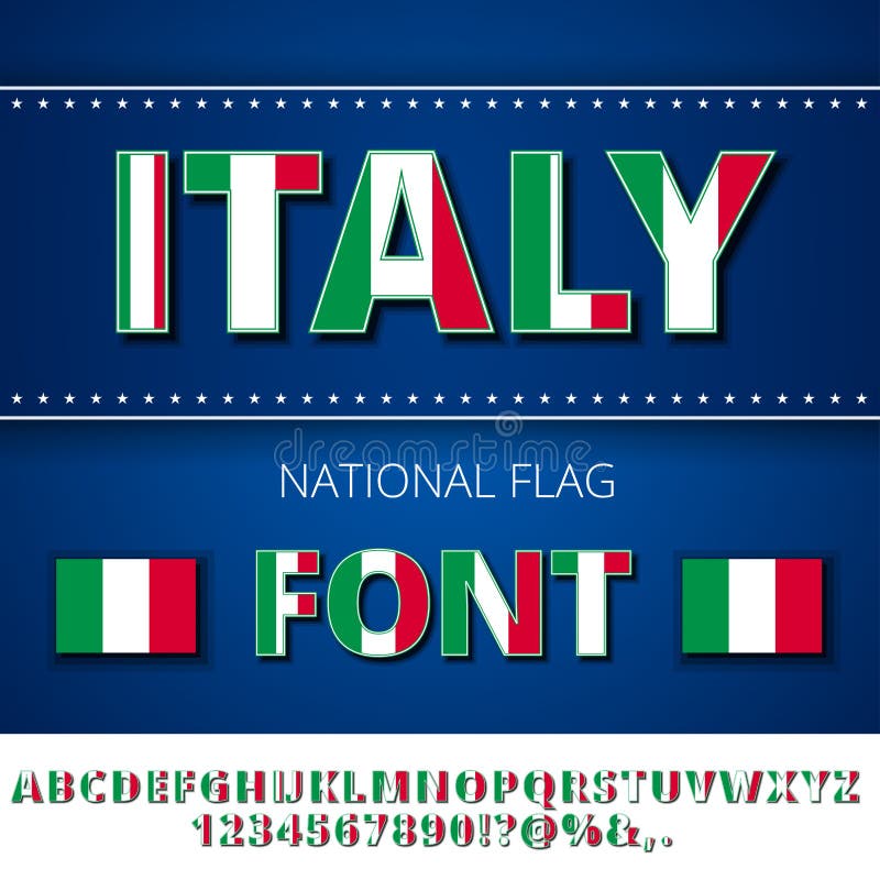 Italy Font. Italian Flag Colors. Paper Cutout Glossy ABC Letters And ...