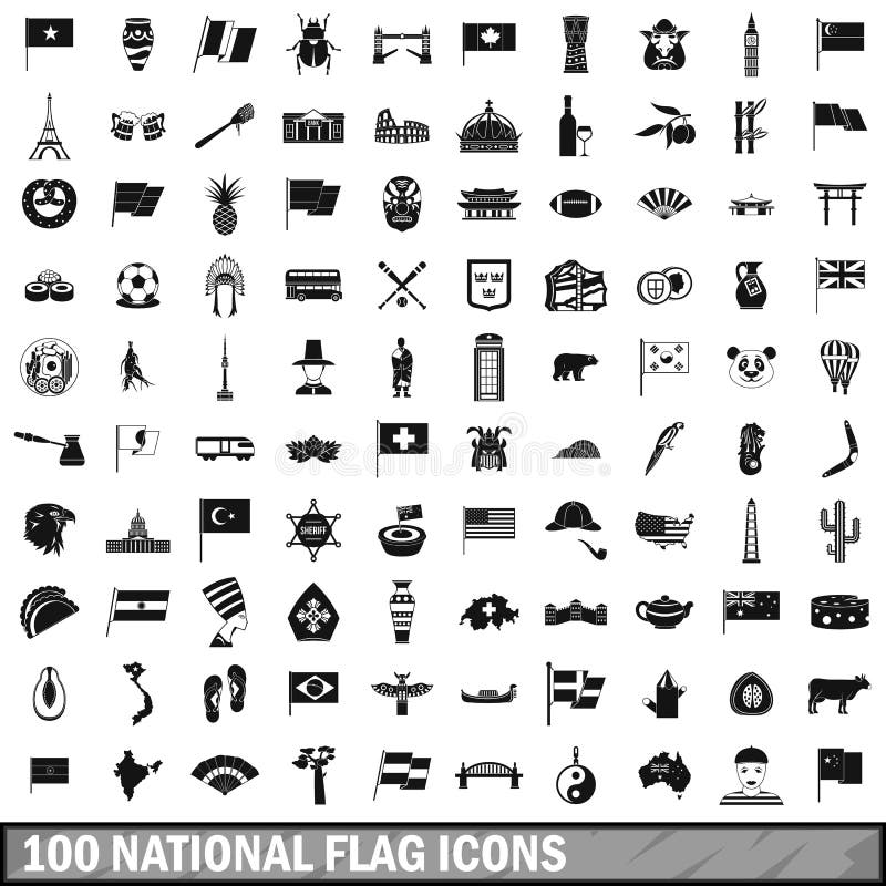 100 National Flag Icons Set, Simple Style Stock Vector - Illustration ...
