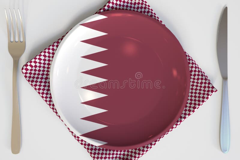 National Flag of Qatar on the Plate Conceptual 3d Rendering Stock ...