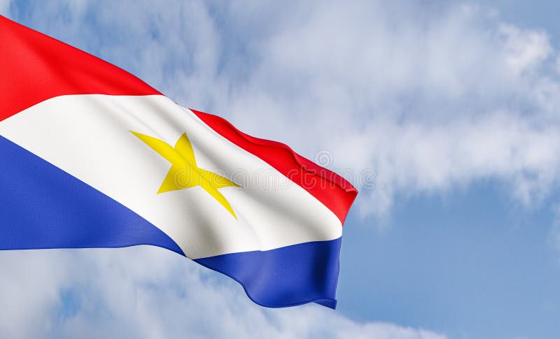 National Flag Saba on the Background of Clouds, Fabric Flag Saba, Blue ...