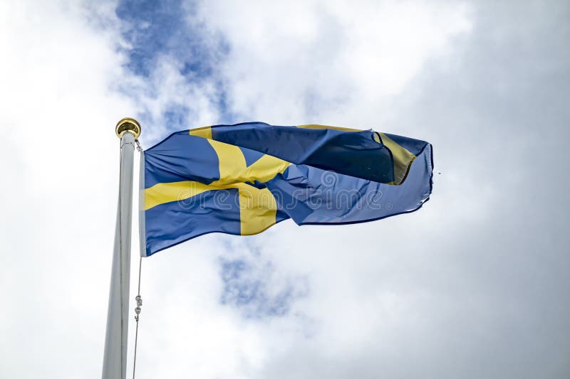 National Flag of Sweden Waving in the Wind. Stock Photo - Image of ...