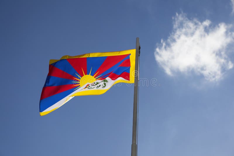 National Flag of Tibet on a Flagpole Stock Image - Image of blue ...