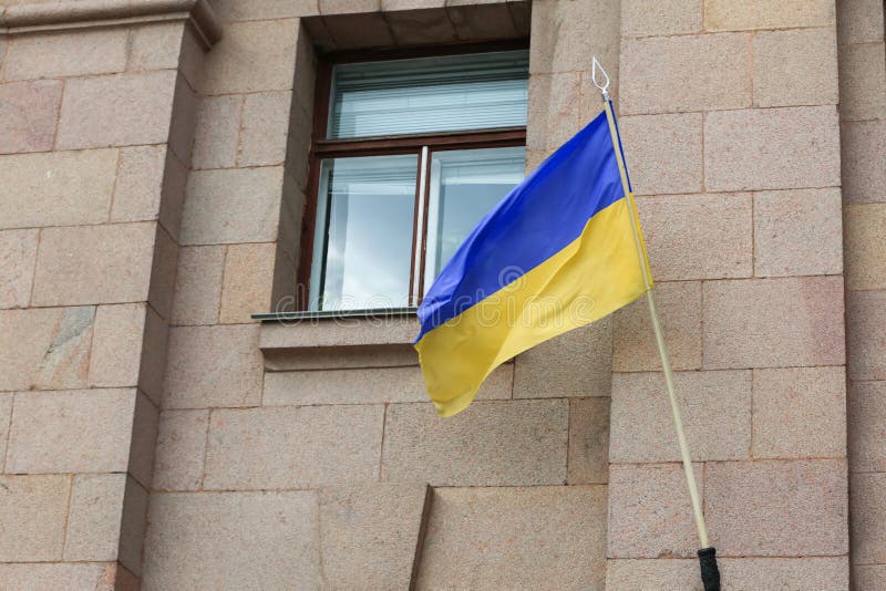 National Flag of Ukraine on Building Facade Stock Photo - Image of ...